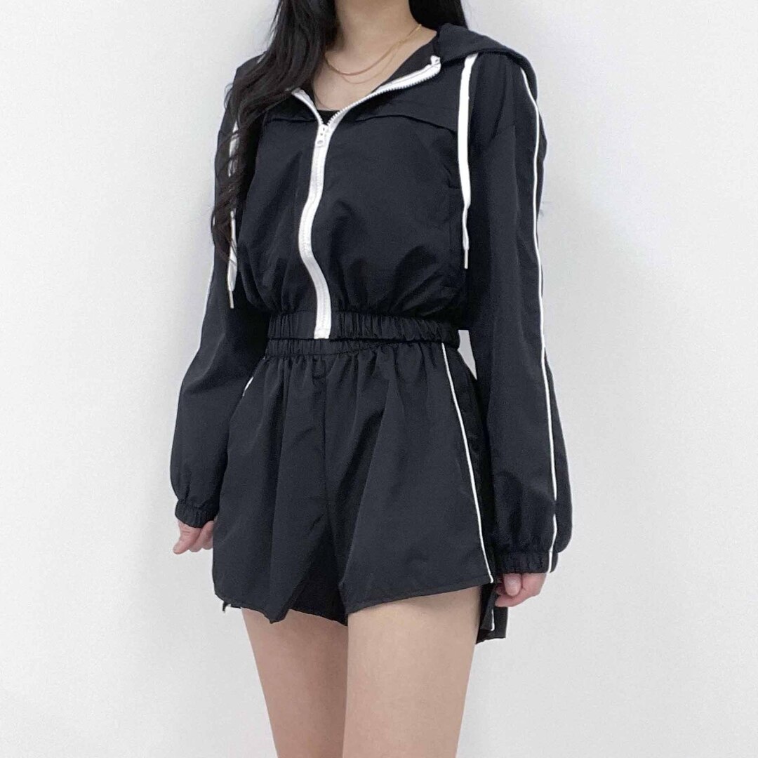 핑크선셋 크롭밴딩 바람막이set 여름 반바지 후드집업 트레이닝 추리닝 츄리닝 세트 투피스 셋업