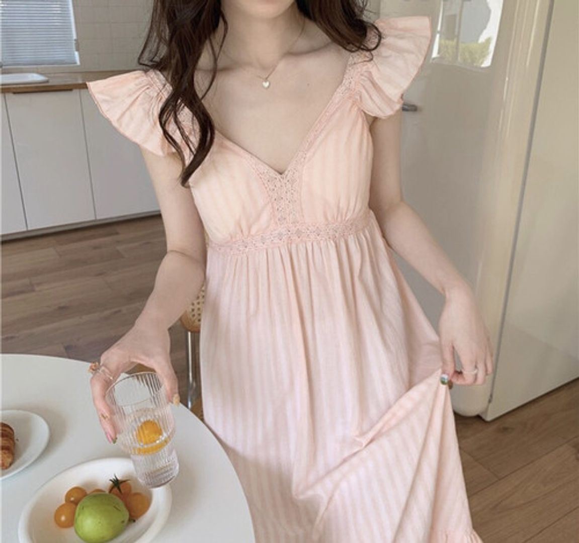 로제 원피스 파자마 나시 프릴 잠옷 여름 공주 핑크 반팔 면 캡 노브라