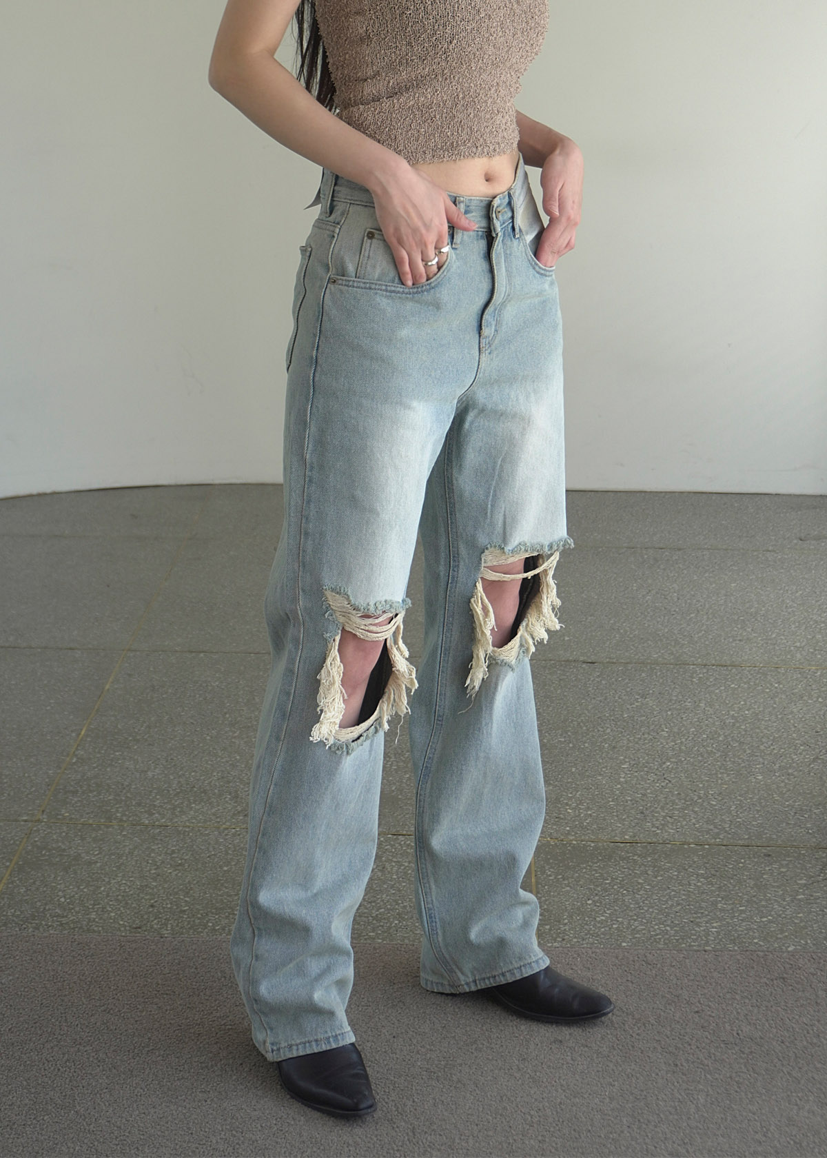 랩트 Destroy Washing Light Denim Pants