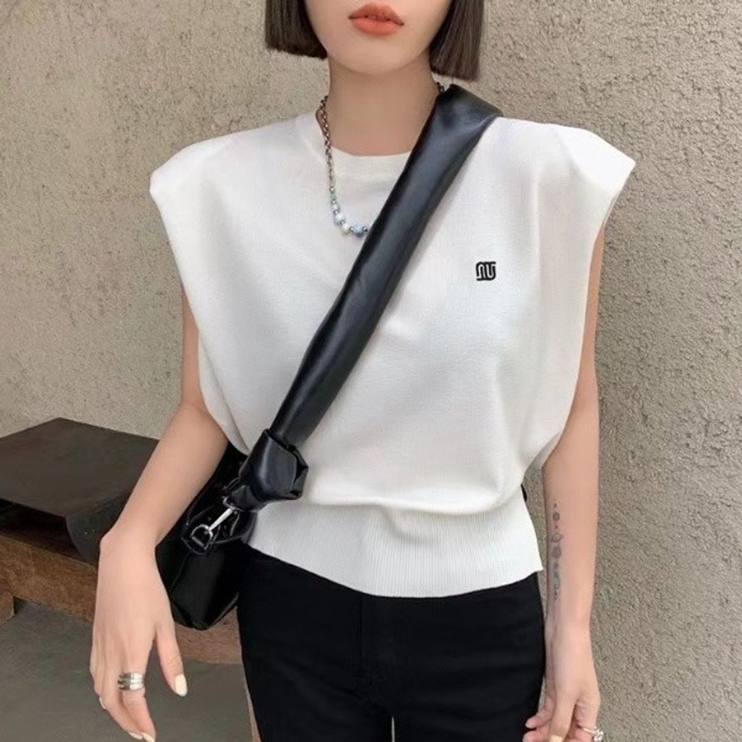 수입 리아 숄더패드 백 스트랩 반팔 조끼