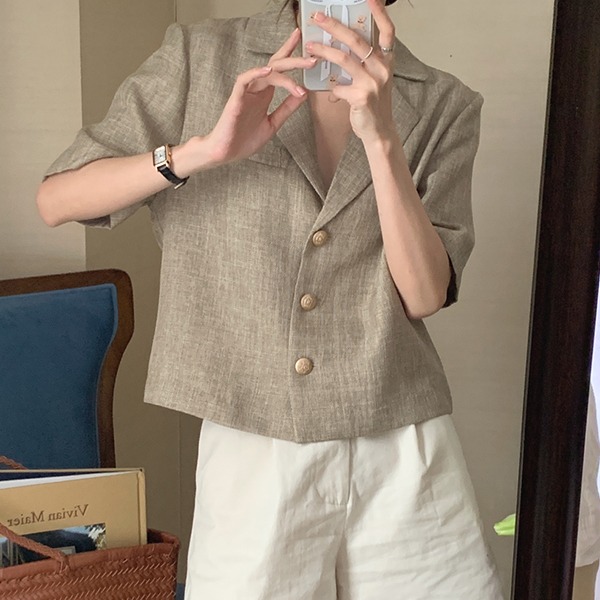 리얼코코 Made후기극찬빅사이즈당일출발 던 싱글 반팔자켓 2 Color 여름썸머여행룩바캉스휴양지브이넥트위드