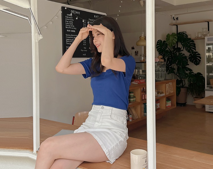 리리앤코 8천5백장 돌파 유리빈 스판 U넥 슬림핏 크롭 티셔츠 여름 신상 썸머룩 데일리룩 여행룩 휴가룩 빅사이즈 크롭티셔츠 스판티셔츠 얇은티셔츠 여름티셔츠 흠뻑쇼