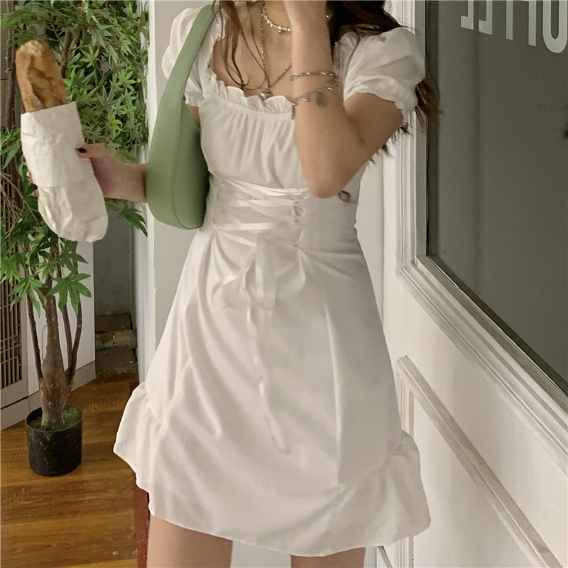 조이얼랏 여름 프릴 화이트 퓨어 코르셋 슬림 퍼프 반팔 화이트 러블리 미니 원피스 드레스 셀프웨딩 브라이덜샤워 230365 8