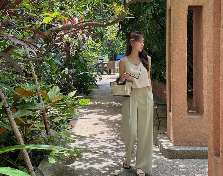 리리앤코 25 40 숏기본롱 티얼빈 썸머 아이스 쿨링 와이드 슬랙스 팬츠 여름 베스트 시원한 편한 편안한 부드러운 하의 바지 하이웨스트 와이드핏 썸머룩 3기장