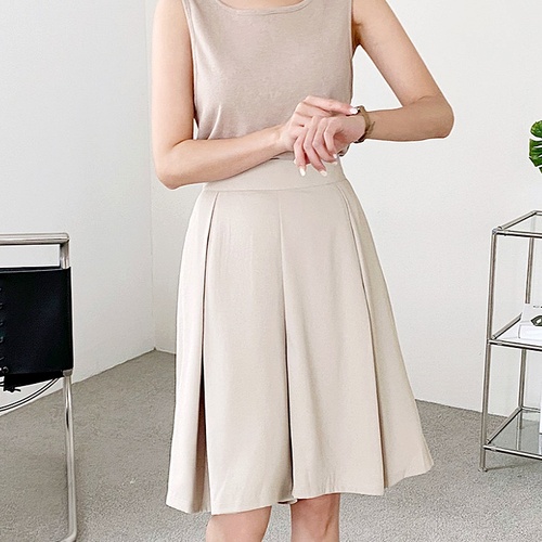 330pm 쿨 와이드 큐롯 반바지 55 88 하체커버 뒷밴딩 5부바지 플레어 팬츠 A라인 세미정장 반바지 여름 오피스 슬랙스 하객룩 코디