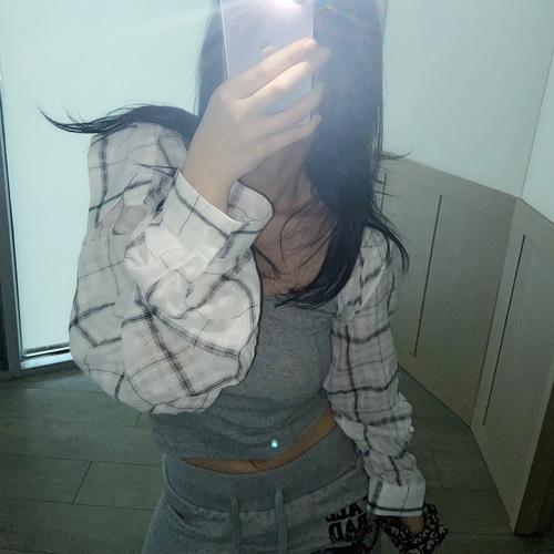 레인블루 y2k 클래식 체크 카라 볼레로 레이어드 크롭 셔츠 숏 루즈핏 남방 2col