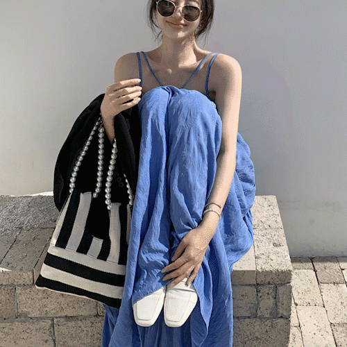 여름원피스여름신상 민소매 스트랩 끈 나시 빅사이즈 롱원피스 마린 비치 플리츠 스커트 해변 휴가 데이트 여행 썸머 하체커버 통통이 임산부 물결 주름 레이스 민소매 원피스