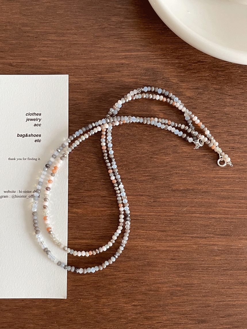 실버925 / 믹스 크리스탈 비즈 목걸이 (2col)