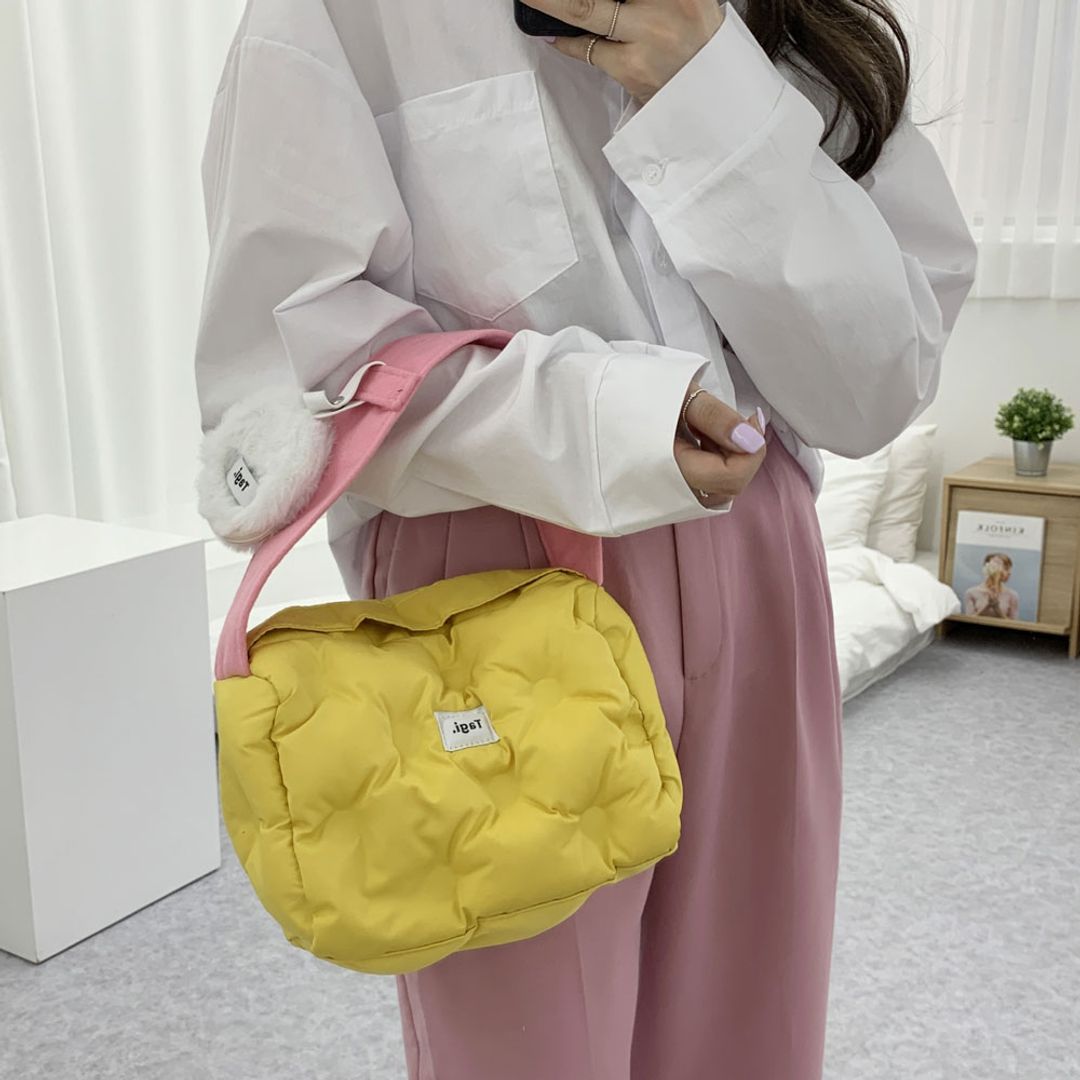 노랑이 패딩가방 누빔 퀼팅백 동전지갑 세트 화장품가방