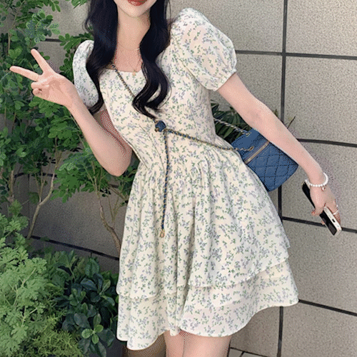 옥수수클로젯 여름원피스데이트룩 스퀘어넥 밴딩 오프숄더 쉬폰 꽃무늬 플라워 캉캉 미니원피스 썸머 드레스 A라인 스커트 2버전 옆트임 슬릿 청순 롱원피스 데이트룩 하객룩 코디