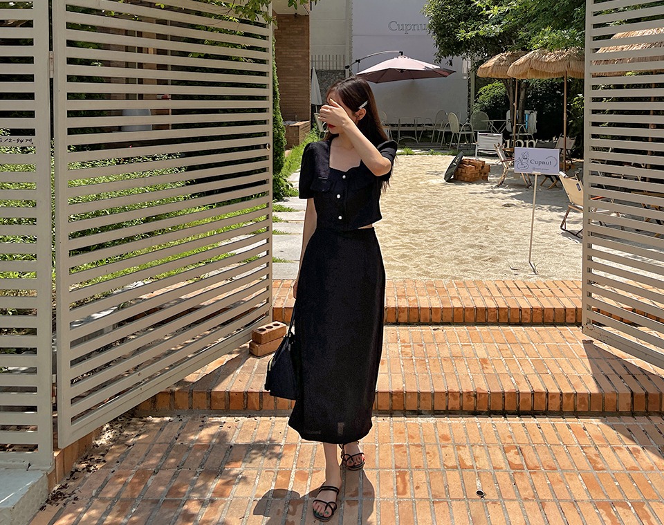 리리앤코 1천5백장 돌파 델프엘 트위드 세미크롭 자켓 뒷밴딩 롱 스커트 세트 여름 신상 썸머룩 데일리룩 하객룩 바캉스룩
