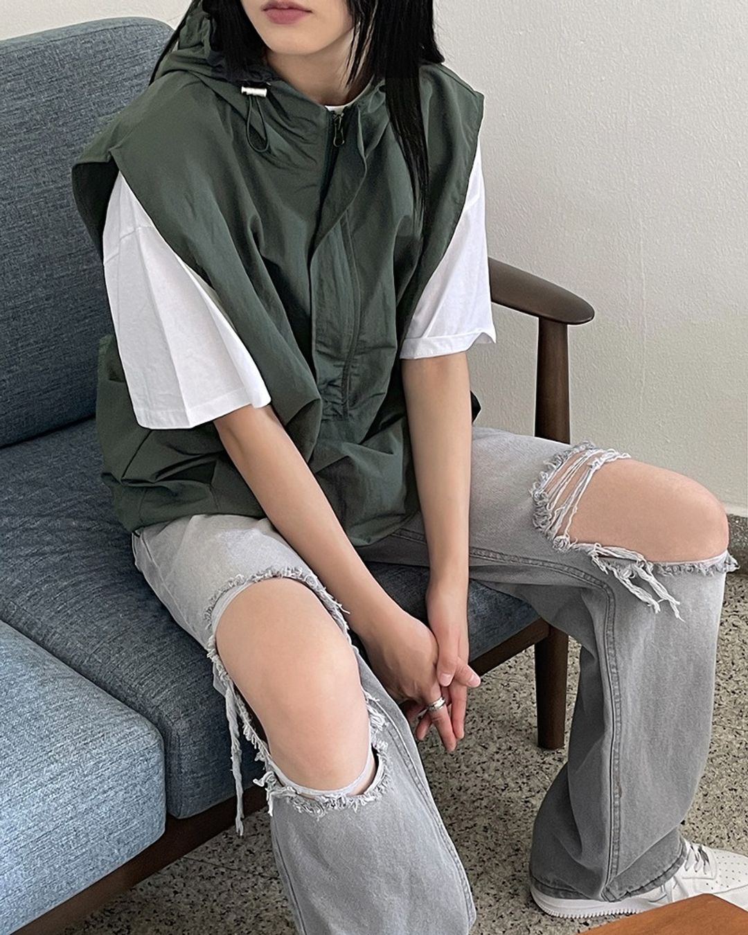6000개 판매unisex 슬로 나일론 후드 아노락 조끼 베스트
