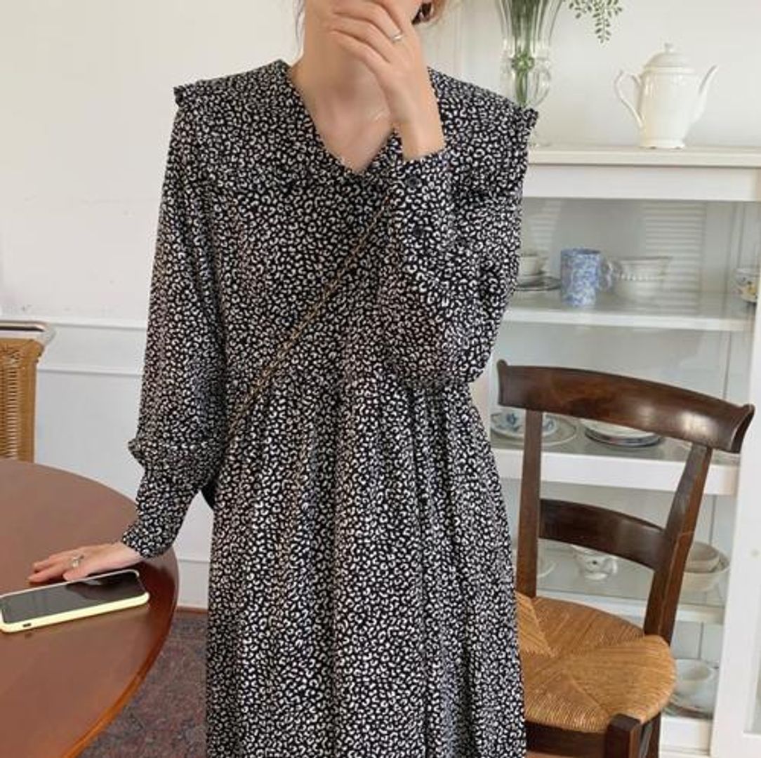 길허미 가을 빅카라 세일러 키작녀 원피스 레오파드 30 40대원피스 77사이즈 르뚜앙