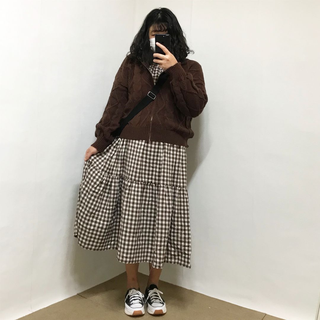99사이즈빅사이즈 귀여운 바둑판 체크 원피스