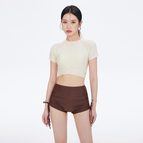 조이얼랏 쿠폰 인기♥아이보리당일발송 반팔반바지 허리 꼬임 리본 투피스 반팔 반바지 셔링 리본 레쉬가드 수영복 수영장 호캉스 바닷가 휴양지룩 수영복 비치웨어 온천