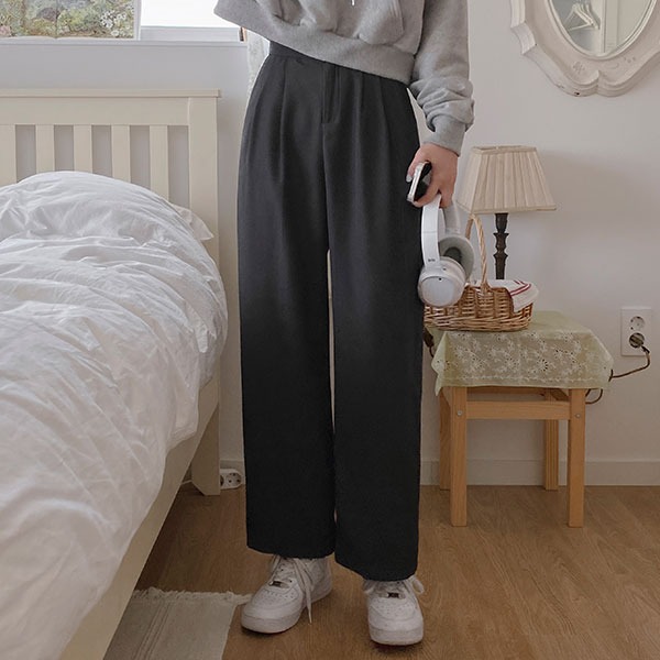 리얼코코 라스트찬스 70자체제작기장선택당일출발 모어 투버튼 뒷밴딩 와이드 핀턱슬랙스 숏ver 5 Size 사계절일자핏하객룩