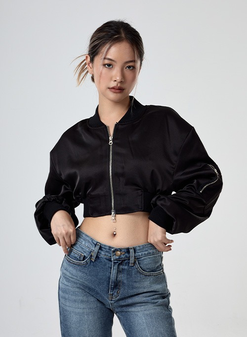 클로즈클립 시모네 새틴 크롭 항공점퍼 C1808