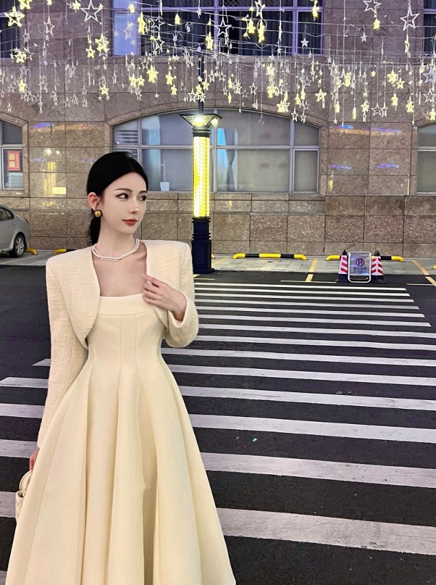 셀프웨딩브라이덜샤워 엘레강스 트위드 볼레로자켓나시롱원피스 세트상품 투피스셋업 나시웨딩 웨딩드레스 허리잘록 여리핏