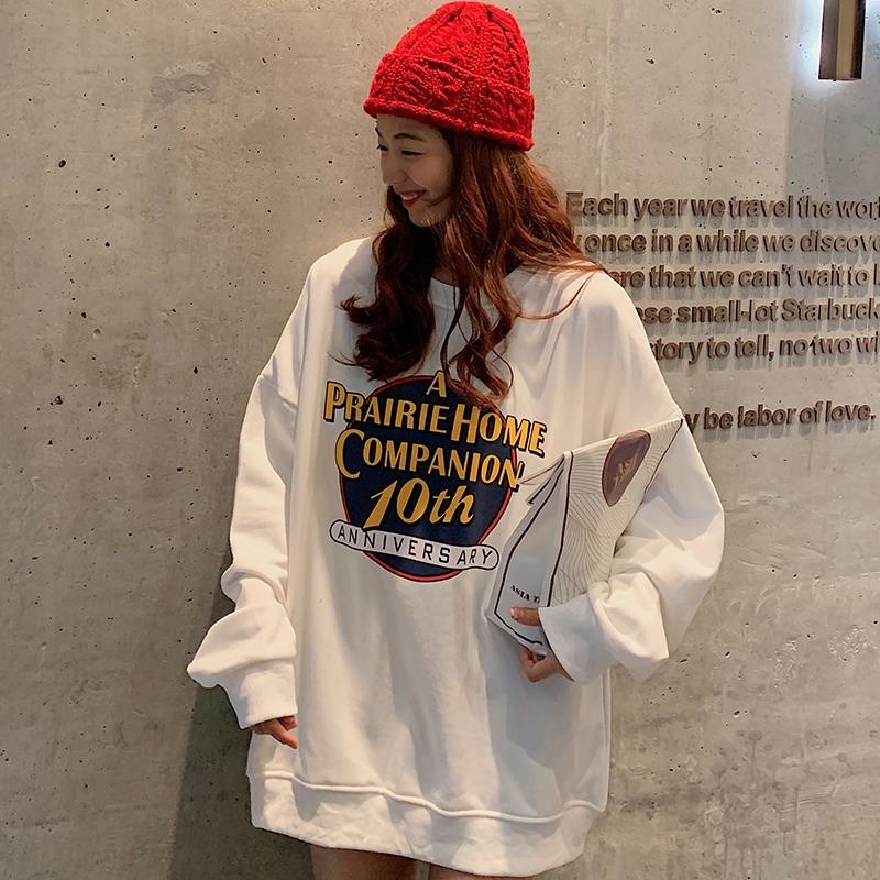 패션 바이 카카오 루즈핏 레터링 프린팅 포인트 봄 가을 캐주얼 얇은 학생 캠퍼스 감성 라운드넥 박스 맨투맨 티셔츠 데일리룩