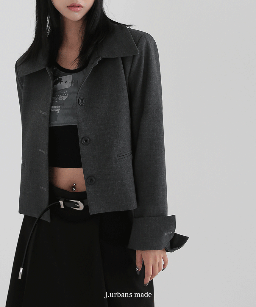 [ 당일출고ㅣMADE : JU ] 웨일스 싱글 카라 숏 크롭 긴팔 자켓 2col