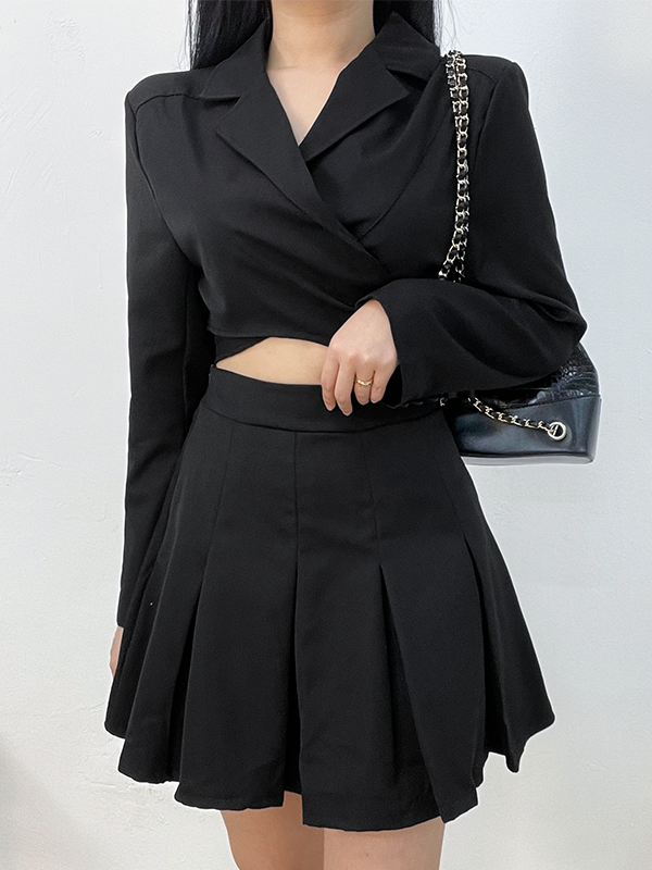 당일출고페미닌룩s~m 콩테 크롭 랩자켓 A라인치마 주름 플리츠스커트 바지안감 속바지 투피스셋업세트캉캉스커트 가을스커트 미니스커트 크롭자켓 크롭블라우스 크롭셔츠 셔링