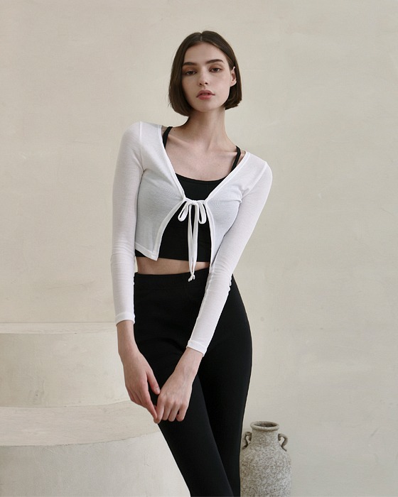 데비웨어 리본 크롭 가디건DEVI-T0063-화이트