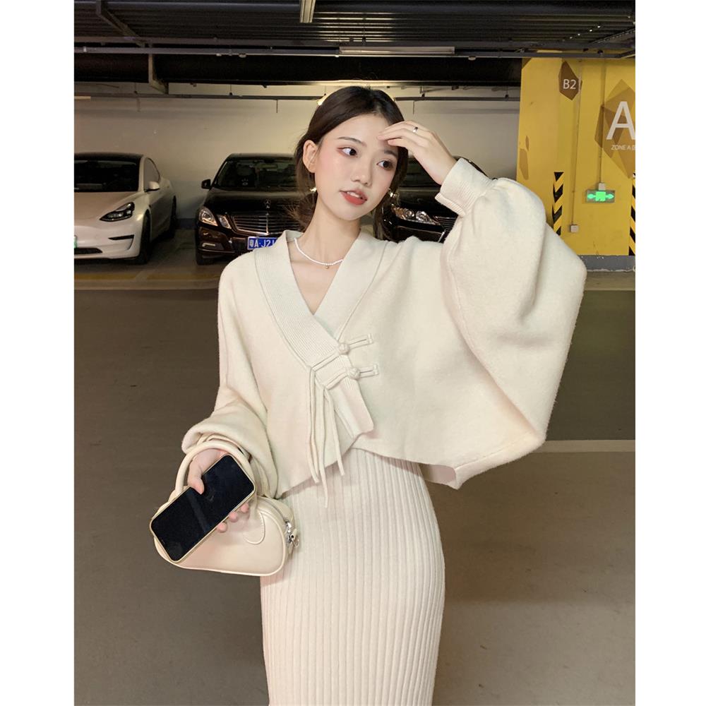 청순코디 유니크 랩 브이넥 가디건 아이보리 크림 치파오 스웨터 골지 뷔스티에 머메이드 피쉬 테일 롱 스커트 니트 드레스 원피스 치마 별도구매 봄 가을 신상 092230