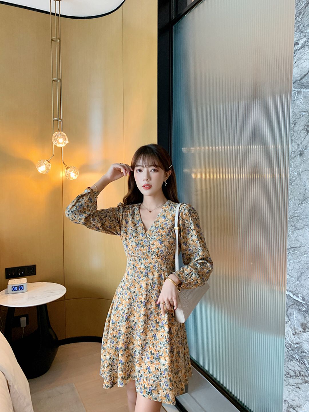 리리스 플라워 꽃무늬 키작녀원피스 보라색 가을 쉬폰 미니 원피스 키작은여자쇼핑몰 르뚜앙
