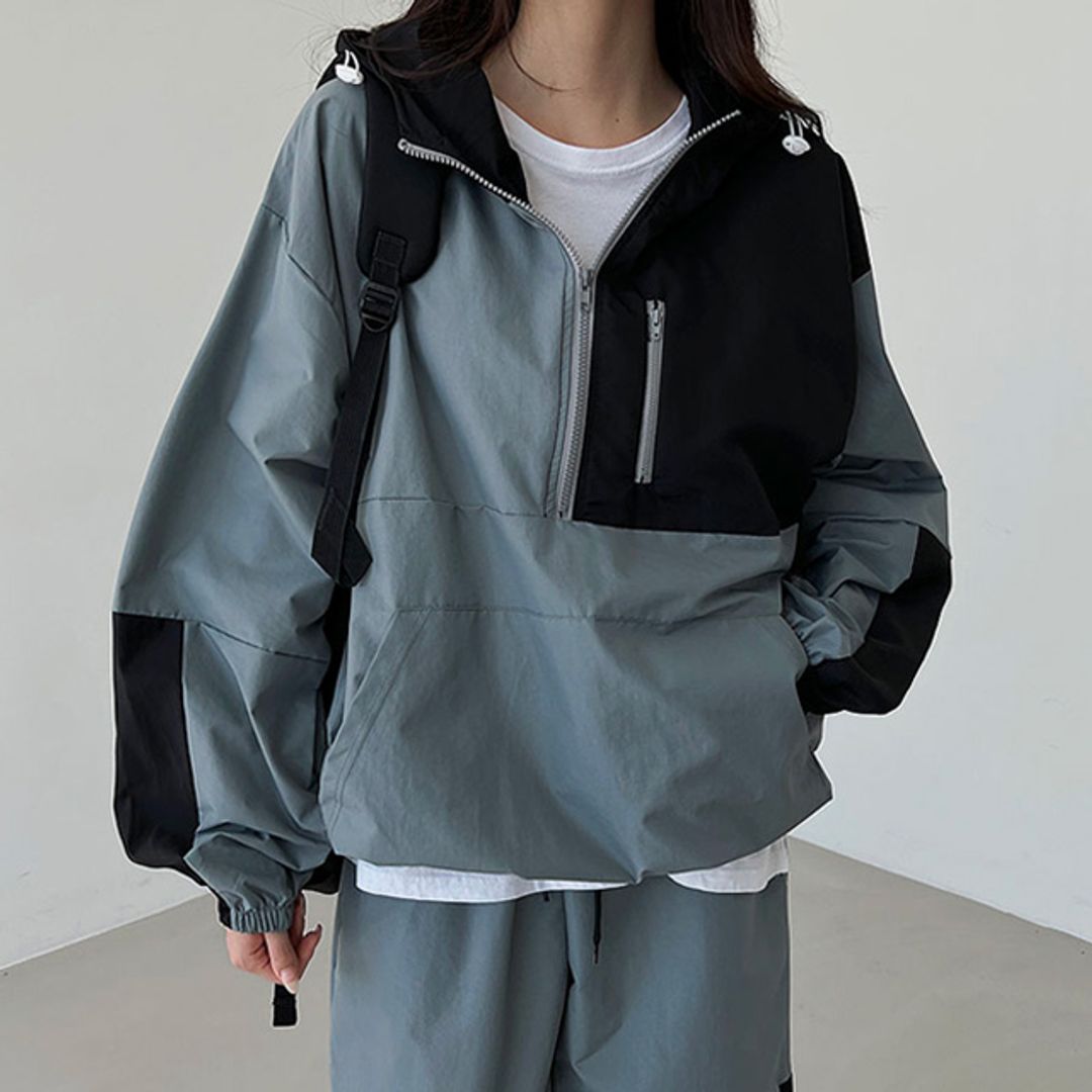 간절기필수템시밀러룩트레이닝맛집 확실한 포인트 배색라인 타슬란 지퍼 스트링 아노락 바람막이조거팬츠 트레이닝세트