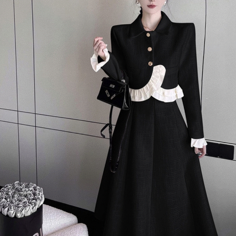 봄자켓하객룩세트가격 밑단 프릴 긴팔 트위드 자켓 롱 스커트 투피스 셋업 세트 숏자켓 A라인 플레어 스커트 3월 4월 봄 결혼식 여성의류 쇼핑몰 하객 코디 피로연