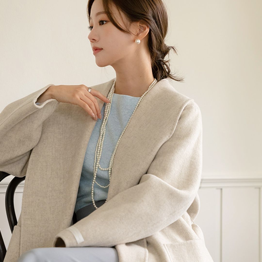 페미닌 스타일 숄카라 핸드메이드 울 코트