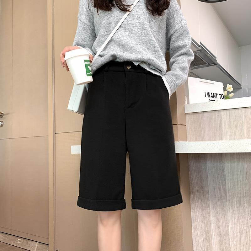 제이리본 부분당일출고 ~4xl모직 버뮤다 정장 5부 팬츠 핀턱 봄 가을 겨울 일자핏 와이드핏 롤업 카브라 캐주얼 레트로 심플 기본 베이직 슬랙스 반바지 팬츠 루즈핏