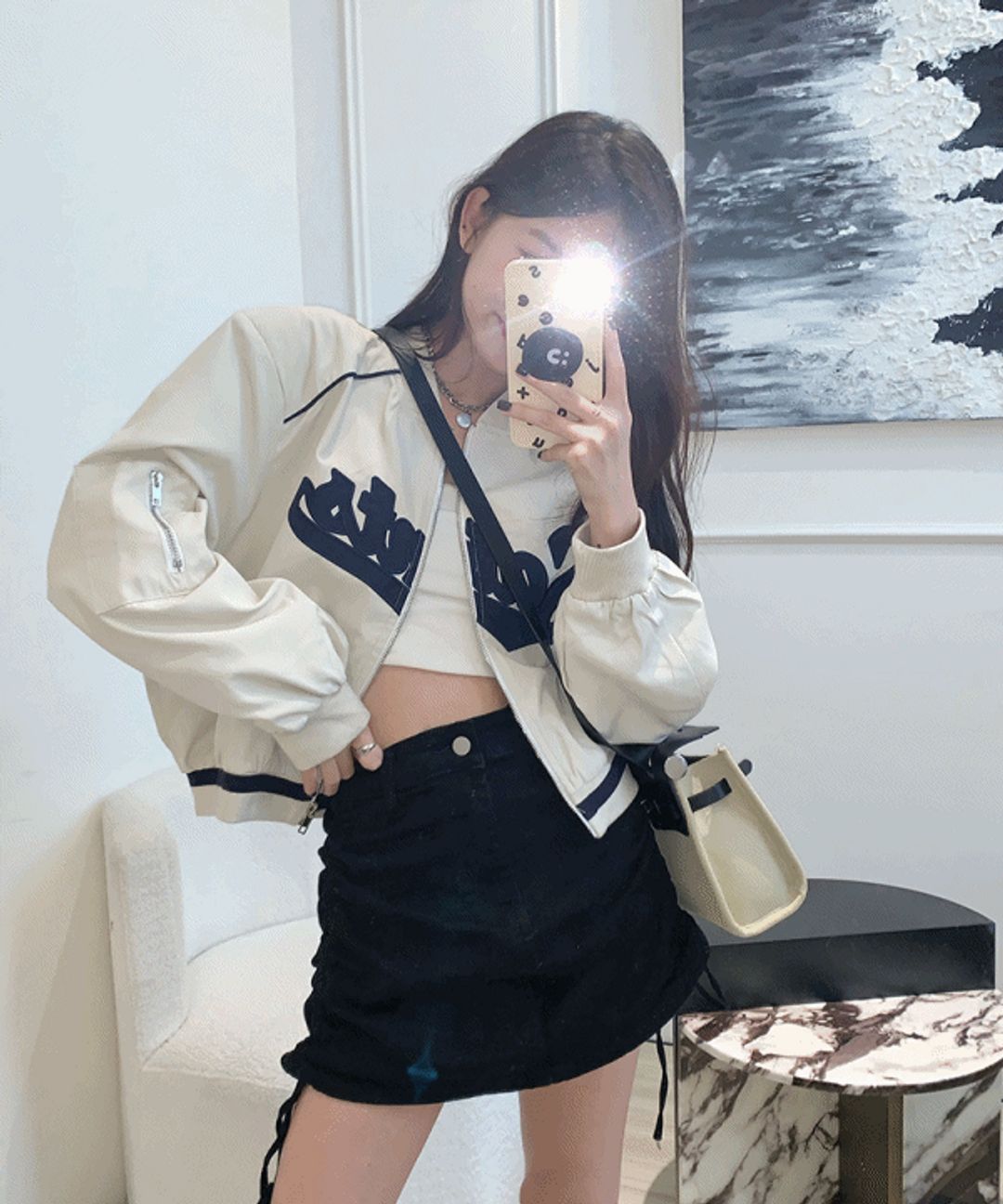 크롭 항공점퍼 봄버자켓 캐주얼 러블리 야구잠바 스포티 데일리룩 캠퍼스룩