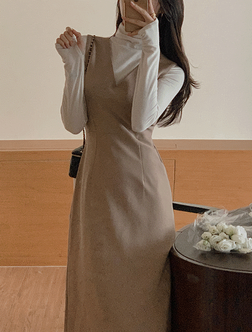베니토 [사이즈추가 기모안감 하객룩][made] 레브 브이넥 슬리브리스 기모 원피스 뷔스티에원피스 레이어드원피스 나시원피스