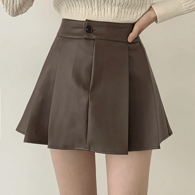 파잇 레더 플리츠 A라인 미니 스커트 (4color) [가죽/테니스스커트/속바지O/기본핏]