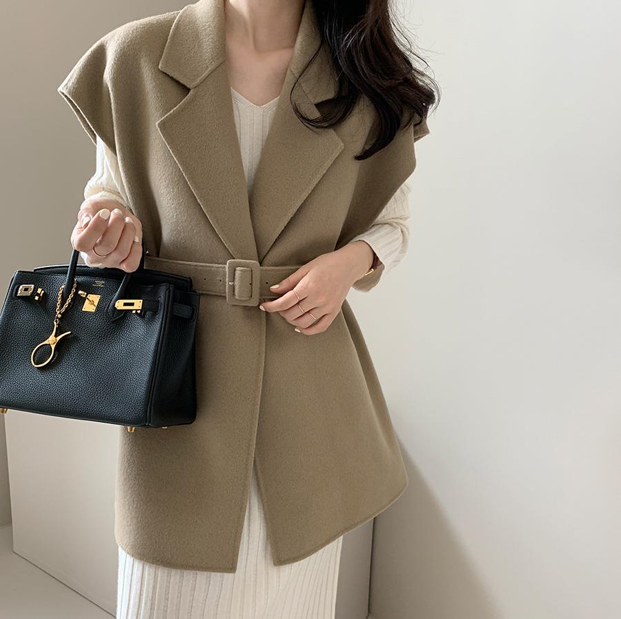 마리그램 브이넥 롱베스트 벨티드 베스트 가을하객룩 포멀 정장 벨티드 롱 모직조끼 엘라 벨티드 베스트 오피스룩 추천 벨트 롱 울