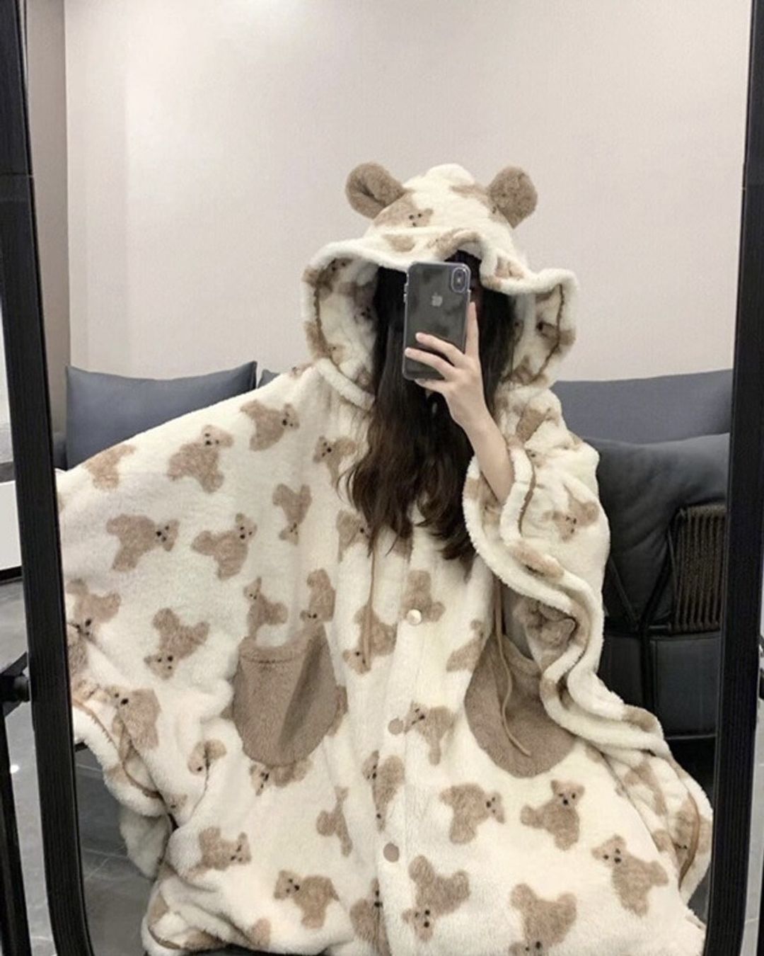 망토 곰 수면 잠옷 파자마 홈웨어 극세사 후드 모자 포켓 귀여운 곰돌이 베어 루즈핏 담요 가운 집순이 여행 캠핑 자동차