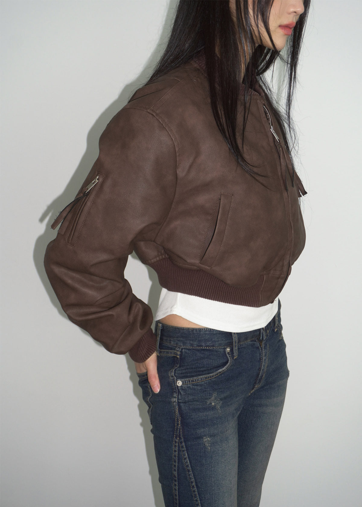 랩트 Vintage Crop Leather Jumper (2c)