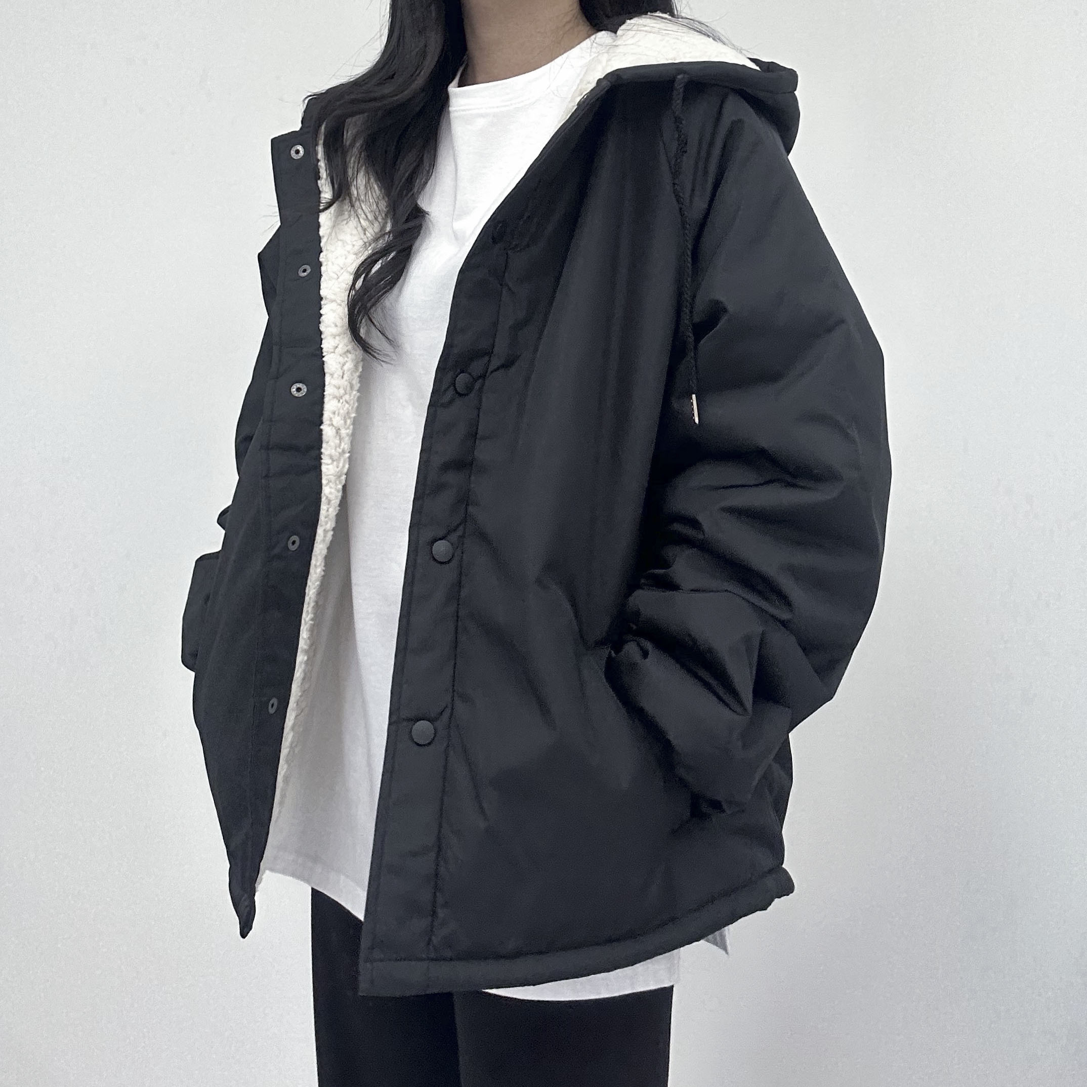 핑크선셋 양털 안감 후드 점퍼 남여공용 남녀공용 커플룩 아우터 패딩 바람막이 겨울 자켓