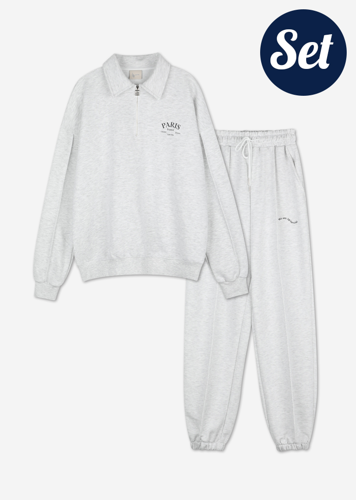 로시로우 PARIS Half Zip Up Sweat Set-up [White Melange]