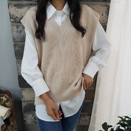 디바스타 디바스타 무배 여성용 국내제작 하찌 트임 니트조끼 변형없는 파스텔 5컬러 보풀없는 루즈핏 니트조끼