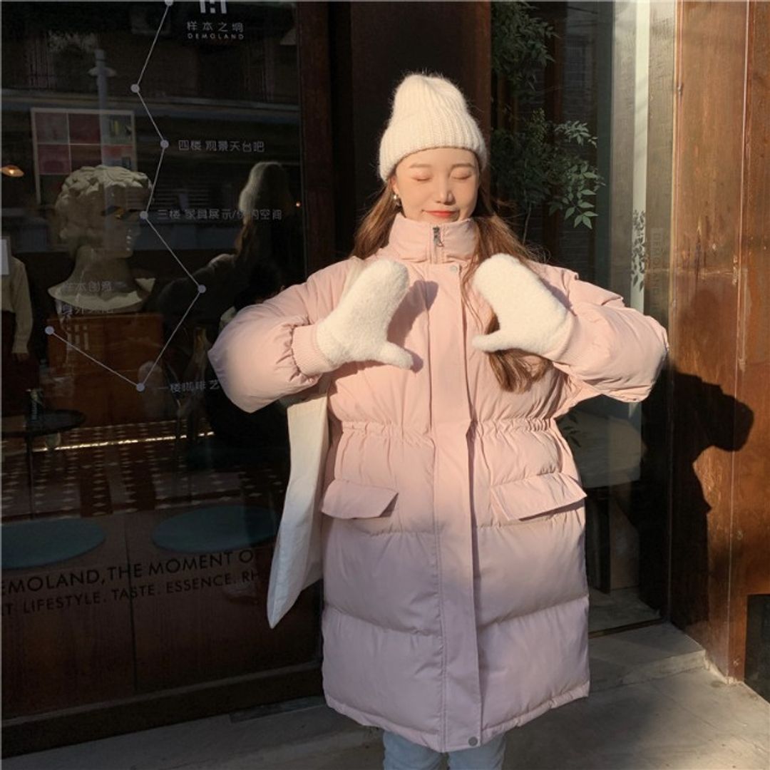 겨울 패딩 점퍼 캐주얼 큐티 롱패딩 코트 겨울 솜재킷 점퍼 솜코트 오리털 후드 패딩 허리 조임 롱재킷 데일리룩 유니크 캐주얼룩