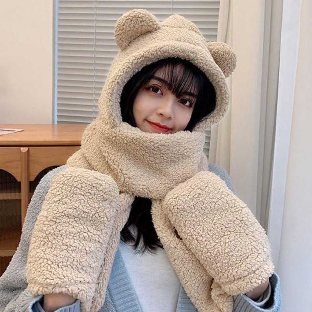 넥워머 귀여운 귀여운목도리 모자목도리 장갑 모자 곰돌이목도리 목도리세트 털모자 털목도리 캐