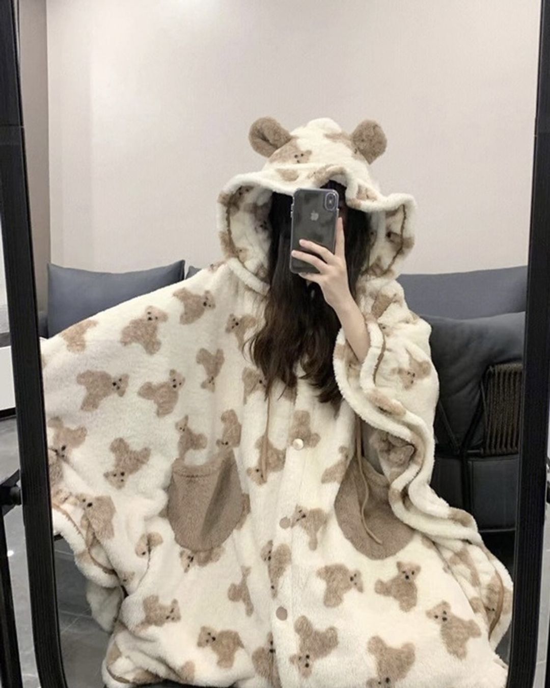 망토 곰 수면 잠옷 파자마 홈웨어 극세사 후드 모자 포켓 귀여운 곰돌이 베어 루즈핏 담요 가운 집순이 여행 캠핑 자동차