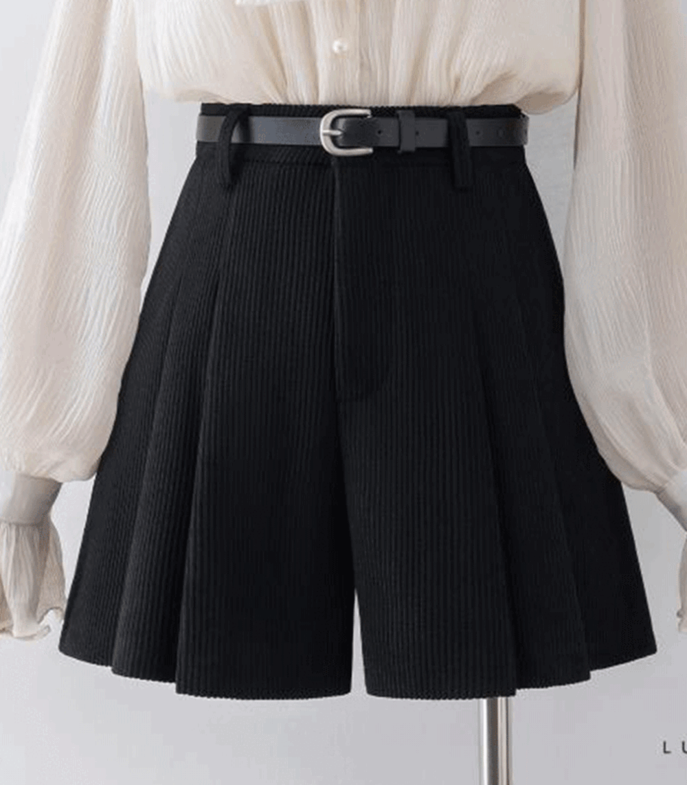 마지막 빅세일~오늘출발 주문폭주 머스크 반바지 코듀로이 벨트 하이웨스트 여성 겨울 아우터 주름치마 핀턱 팬츠 모직 치마바지 숏반바지 통넓은 A라인 플리츠팬츠 모직 숏