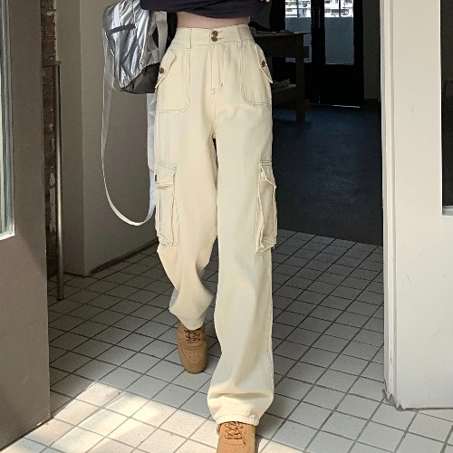 ~xl사이즈 크리미 빈티지 치노팬츠 와이드핏 통큰 하체커버 카고바지 멀티포켓 화이트팬츠 루즈핏 스트레이트 캐주얼 데일리 힙 하비추천 하이웨스트 데일리 아이보리 꾸안꾸