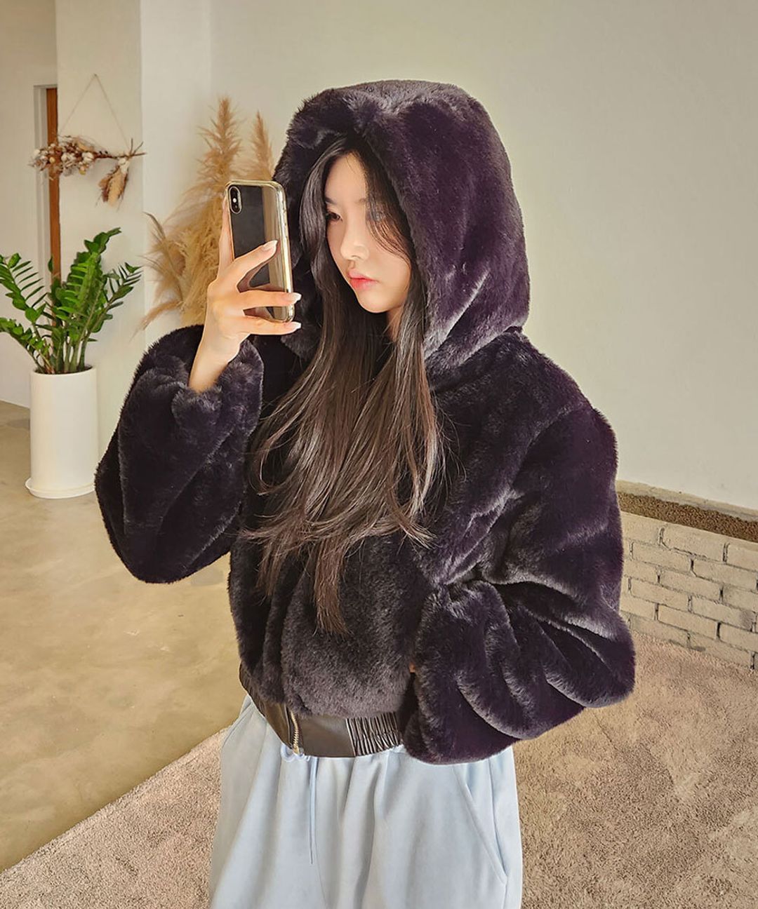 폴리아 밍크 후드 점퍼