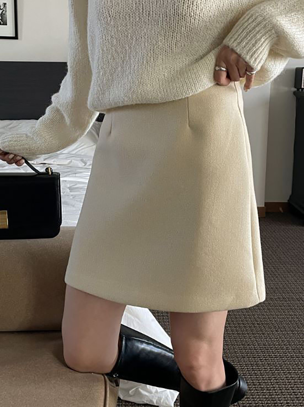 썸어게인 S당일 겨울 모직 울 미니스커트 여자 H라인 울스커트 4color 아이보리 그레이 블랙