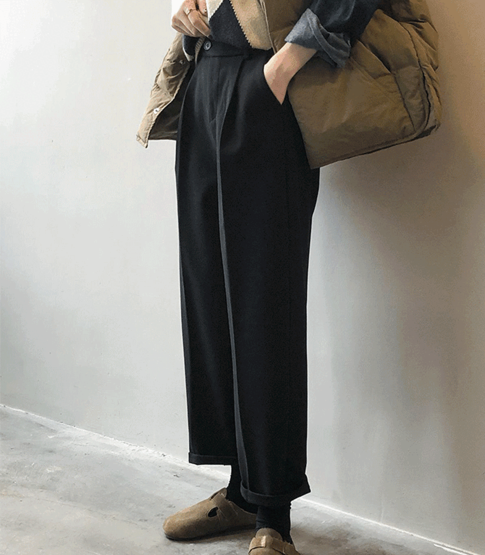 다바나 와이드 스트레이트 모직 정장 바지 통바지 하이웨스트 모직바지 겨울 롱 슬랙스 롱팬츠 기모바지 와이드핏 팬츠 여성바지 트위드 하의 아우터 뒷 밴딩 허리 고무줄 고무