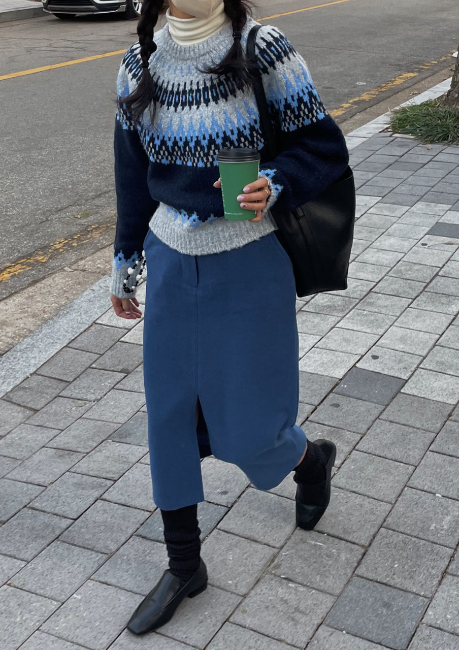 브로큰써클 테니 H라인 모직 스커트 (2col) 블루 핑크